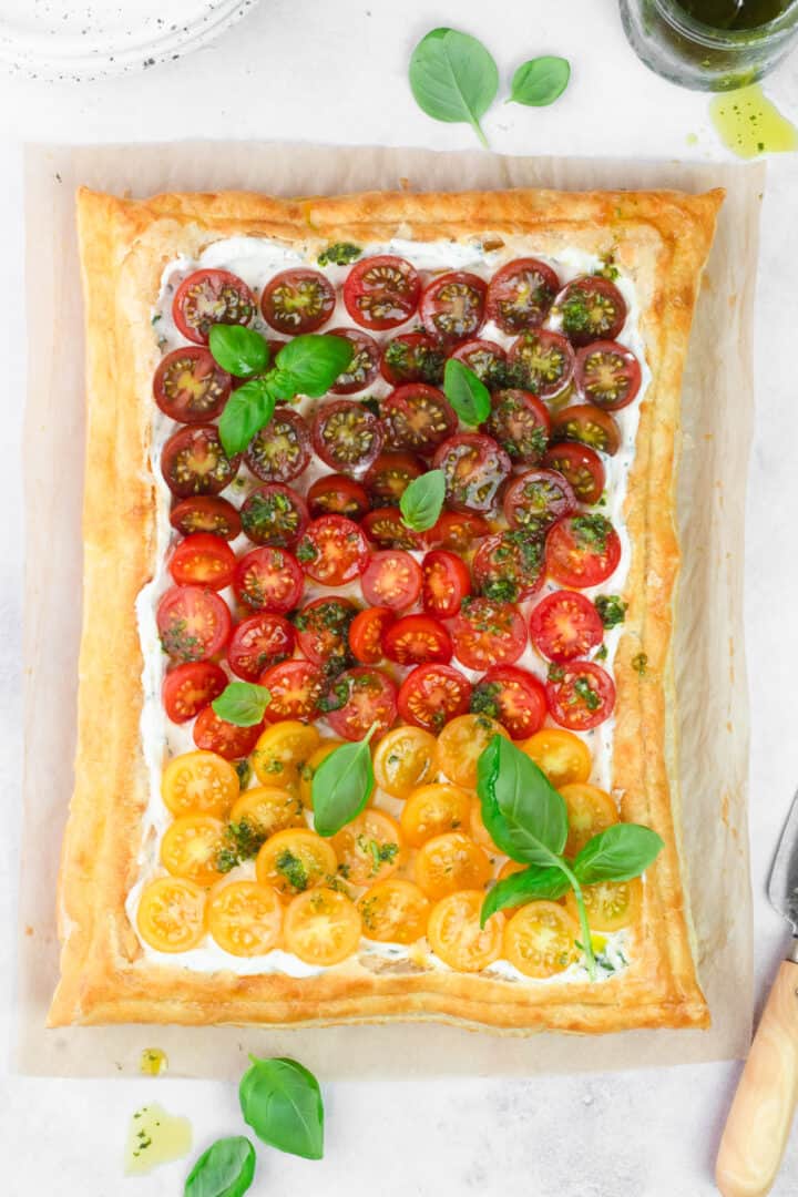 Tomato Basil Puff Pastry Tart | Short Stack Kitchen